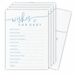 wishes for baby game set for baby shower - minimalism white & blue - 30 double-sided fill in style game cards for gender reveal, baby announcement, party favor & supplies - c05