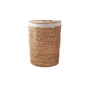 round woven wicker laundry hamper with lid - large water hyacinth storage wicker (natural brown, 15"l x 15"l x 20"h)