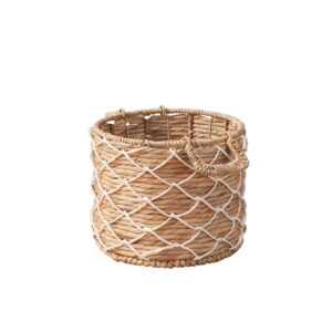 woven water hyacinth wicker with rope storage basket (18" x 18" x 15" - natural brown) - ideal for halloween, thanksgiving, and home organization