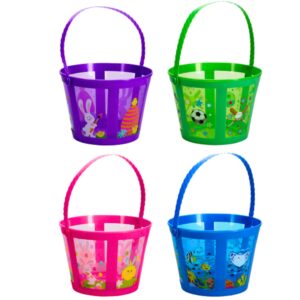 bfl easter baskets with clear printed panels, 7x5 inches easter egg hunt parade decoration gift giving craft projects table centerpieces keepsakes easy carry seasonal holiday occasional game pack of 4