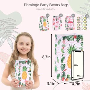 VGOODALL 24PCS Party Favors Bags, Flamingo Gift Bags Hawaii Treat Bags with Stickers Goodie Bags for Birthday Hawaiian Luau Party