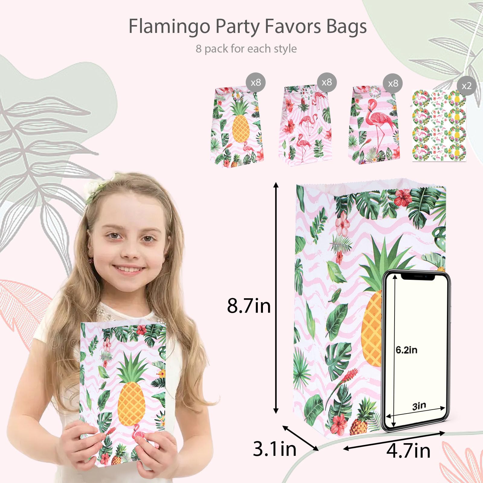 VGOODALL 24PCS Party Favors Bags, Flamingo Gift Bags Hawaii Treat Bags with Stickers Goodie Bags for Birthday Hawaiian Luau Party