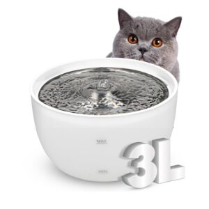 standpoint cat water fountain, 3l ultra-quiet stainless steel with white bowl dog & cat water dispenser with filter – perfect for pet hydration