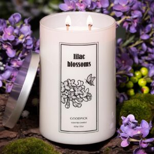 goodpick lilac blossoms soy candles, scented candle 22 oz, candles for home scented, large spring candle, gift for women, her, mom, new home, graduation, birthday gifts, 2 wicks