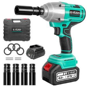 x-yeah cordless impact wrench - 1/2" brushless impact gun, max torque 406 ft-lbs(550n.m), with 21v 4.0ah li-ion battery & charger kit in case - powerful and portable