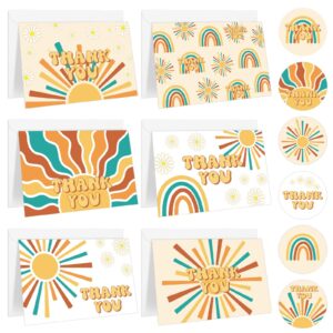 jarthenaamcs 30 packs boho sun thank you cards groovy retro sunshine greeting cards with envelopes and stickers here comes the son blank note cards for baby shower birthday party supplies