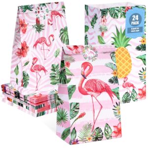 vgoodall 24pcs party favors bags, flamingo gift bags hawaii treat bags with stickers goodie bags for birthday hawaiian luau party