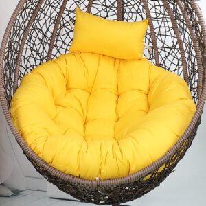 eoieov outdoor hanging egg chair cushions, 45"*45" washable hanging basket chair cushion, basket egg chair cushion with headrest pillow，yellow