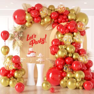 red and gold balloon arch 126pcs red and gold balloons garland arch kit with gold confetti balloon for valentine's day, wedding, engagements, graduation, anniversary, birthday party decoration