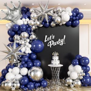 navy blue and silver balloon garland arch kit with blue and silver balloons for prom graduation decorations class of 2024 wedding anniversary birthday decorations for men