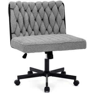 hforesty criss cross legged office desk chair with wheels, modern armless desk chair with wide seat, home office chair for work, meditation, vanity, grey