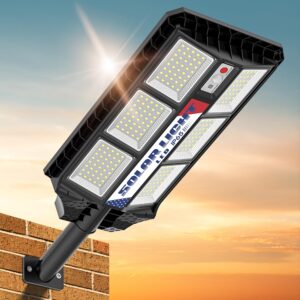 1500w solar street lights outdoor - wide angle solar parking lot lights dusk to dawn led 6500k solar lights outdoor motion sensor remote control waterproof super bright security street light for yard