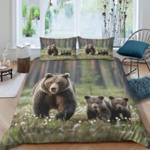 brown bear and two cubs comforter covers 3d printed walking in the taiga duvet cover quilt cover for boys girls with zipper closure soft microfiber bedding set with pillow cases 3 pieces twin（173x218c