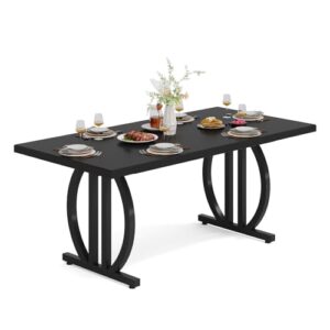 little tree modern dining table for 4-6 people, 63" large rectangular kitchen table with geometric legs, unique dinner table kitchen & dining room furniture