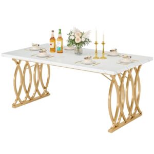 little tree modern dining table for 4-6 people, 63" large rectangular kitchen table with faux marble tabletop and geometric legs, unique dinner table kitchen & dining room furniture