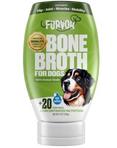 furvor mobility support beef bone broth for dogs | hip & joint support for dogs | glucosamine & amino acid boosted | human grade ingredients | just add water | made in usa, 12 oz