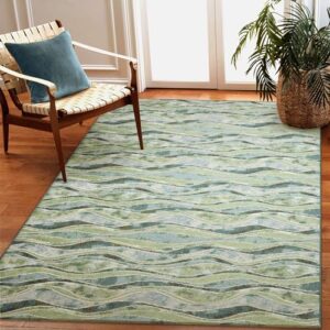 liora manne marina indoor/outdoor power loomed synthetic blend durable area rug - contemporary stripe casual beach decorative (wave ocean) (3'3" x 4'11")