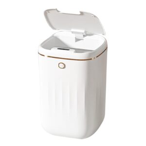 qcwwy premium plastic automatic trash can exquisite design 20l touchless sensor electric garbage bin for home decor (battery type need 2pcs aa battery), white gold, qcwwywzst0fadim-12