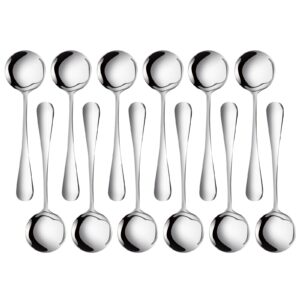 foamia soup spoons, 12-pack stainless steel spoons silverware round cereal spoon dinner spoons tablespoons set for bouillon dessert ice cream kitchen cooking flatware