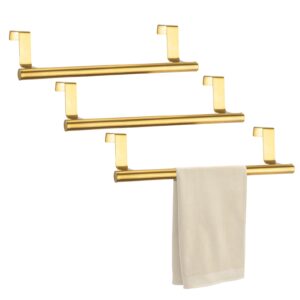 reton 3 pcs over door towel rack, 9 inch stainless steel cabinet towel hanger towel bar holders, kitchen towel holder with anti-slip pads, no drilling (gold)