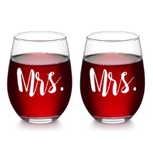 futtumy 17 oz mrs and mrs wine glass set of 2, lesbian gifts, engagement gifts for couples, gifts for newly engaged couples her wife girlfriend, lesbian gifts for birthday anniversary valentine's day