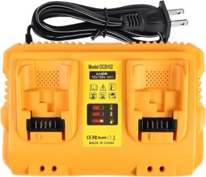 teenpower 12/20v max battery charger replacement for dewalt dcb102 compatible with 12v 20v max lithium battery dcb124 dcb203 dcb204 dcb606, 2-port simultaneous charging