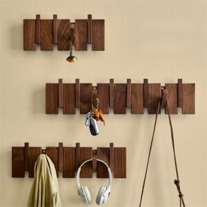 ESDOPA Wood Wall Mounted Coat Rack, Coat Rack Wall Mount, Flip Down Wall Hook Rack with 6 Hooks, Entryway Wall Art Hook for Hanging Coats Keys Hats Towels Bags, Walnut