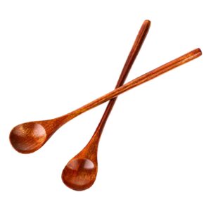 kalione 2 pcs long handle wooden coffee spoons, wood mixing tea spoons honey spoons wooden cocktail spoons with long handle for mixing, stirring, eating(style2)