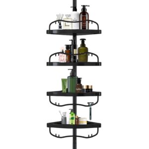 nezheizery shower caddy tension pole, quick installation rustproof corner shower caddy 56-125 inch adjustable bathroom organizer, 4 tiers plastic shelves for shampoo storage