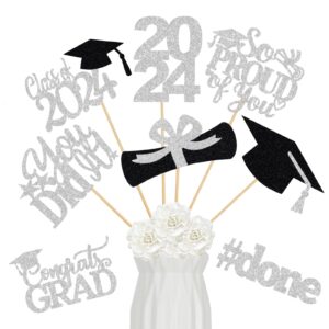 24 pcs graduation centerpieces 2024 silver, graduation centerpieces for tables 2024 silver graduation centerpiece sticks for graduation party decorations 2024 silver