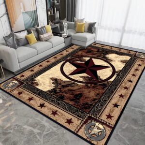 brown rustic western texas star modern area rug primitive carpet farmhouse rug cowhide runner rug non-slipping doormat for hallway kitchen living room bedroom laundry room entryway 8' x 10'