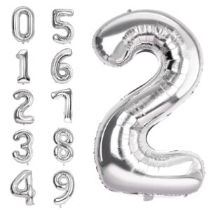 number 2 balloons 40 inch large helium foil mylar balloons for birthdays party decorations/wedding/anniversary/graduations/baby shower (silver)