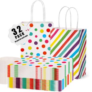 starrky 32pcs gift bags with handles, party favor bags striped goodie bags paper bags for wedding birthday party supplies