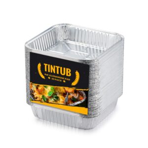 tintub 20 pack 8x8 inch disposable aluminum foil pans-square foli pans-prefect for takeout, baking cakes, breads, brownies, bread, meatloaf, lasagna,packaging food