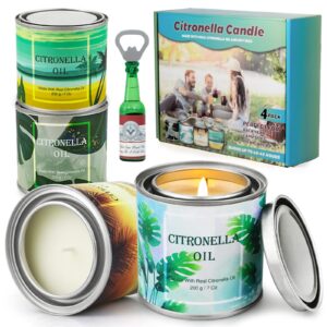 4 pack citronella candles outdoor, 28 oz 200 hours burn scented citronella candles, large citronella candle set with fresh citronella oil and natural soy wax for camping, garden, patio, yard, balcony