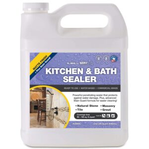 serveon sealants kitchen & bathroom sealer plus stain guard (matte finish) commercial grade tile grout sealer waterproof sealant - granite countertop slate natural stone shower floors (1 quart) h2900c