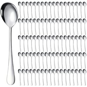 nuogo 100 pieces soup spoons set stainless steel spoons silverware dessert spoon bulk metal dinner spoons mirror polished tablespoon for home restaurant kitchen dishwasher safe