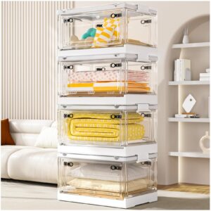 ctsnslh 4 tier storage bins with lids, 192quart clear stackable storage bins with wheeled and doors, storage boxes, storage containers, closet organizers and storage