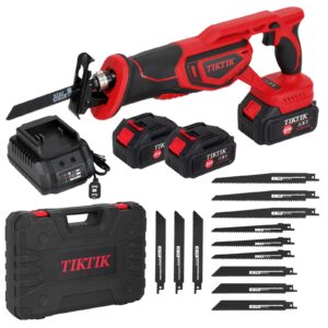 tiktik reciprocating saw cordless,0-3500 spm portable reciprocating saw with 2 x 4.0ah battery,12 saw blades,tool-free blade change,21v brushless power reciprocating saws for wood/metal/pvc