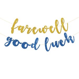 roadsea farewell good luck banner - graduation theme - retirement party supplies - going away - job change party decorations - gold blue glitter