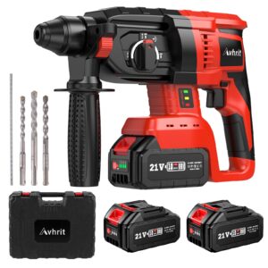 avhrit 21v cordless hammer drill, powerful rotary hammer drill with batteries, drill bits, brushless motor, safety clutch, 4 in 1 hammer drill for concrete home use and professional construction work