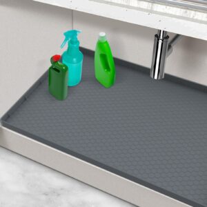 under sink mats for kitchen waterproof, silicone under kitchen sink mats and protectors for 34" x 22" cabinets, under sink tray organizer, shelf liners cabinet liner for kitchen and bathroom, gray