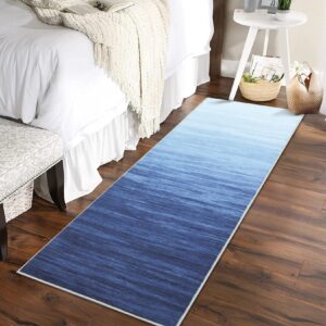 glowsol non slip runner rug 2x6 washable rugs bath rug soft rug runners for hallways kitchen mat with rubber backing indoor mats for front door entry bedroom laundry living room, blue 2'x6'