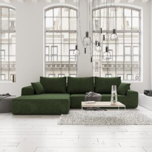 URENTO Compression L-Shape Modern Couches, Modular Sectional Sofa Couches for Living Room,Chenille Corduroy Couches 2 PC Free Combination Furniture Sets (Green)