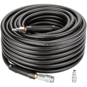 hromee air compressor hose 3/8 inch x 100 feet hybrid hose with fittings, 1/4" industrial universal quick coupler and 2pcs i/m plug kit, black