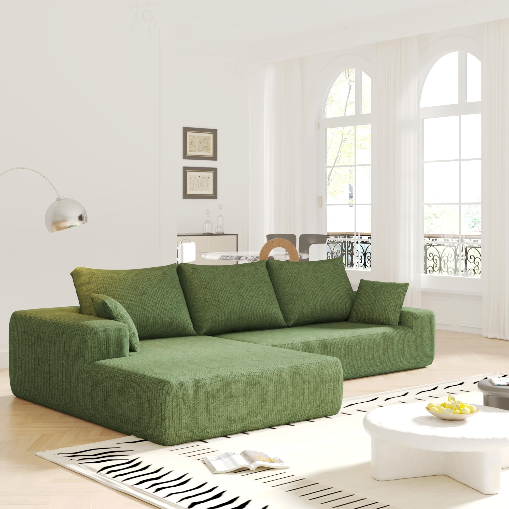 URENTO Compression L-Shape Modern Couches, Modular Sectional Sofa Couches for Living Room,Chenille Corduroy Couches 2 PC Free Combination Furniture Sets (Green)