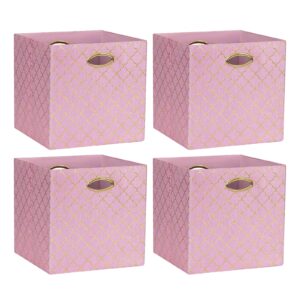 arcaguru 13x13x13 storage cube bins, collapsible storage bins fabric storage cubes organizer baskets box drawers for shelves, closet, wardrobe, bookshelf, cabinet, 4 pack, pink/shiny gold