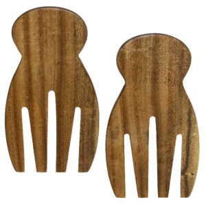 tb home acacia wood salad hands, set of 2 wooden salad servers, serving set great for tossing and serving salad, pasta and more