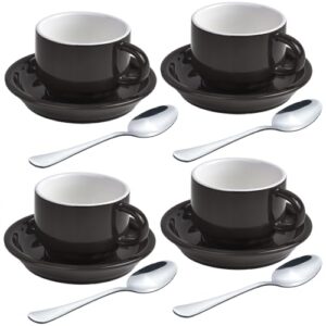 homedge premium espresso cups and saucers set with espresso spoons - 2.5 oz, set of 4, black