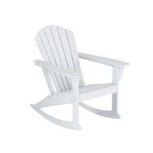 costaelm outdoor adirondack chair, all weather resistant lawn chairs balcony chair and fire pit chairs, deck chairs outdoor porch rocking chair high back hdpe poly lumber, white